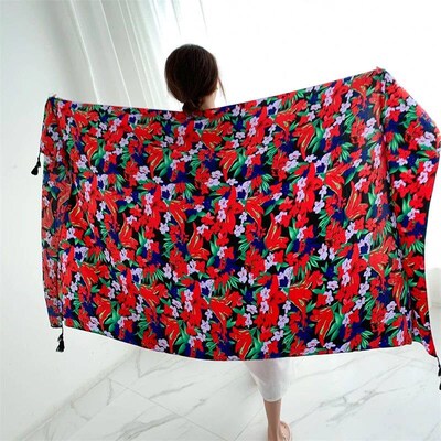 90x185cm Cotton Linen Print Summer Beach Dress Bikini Sarong