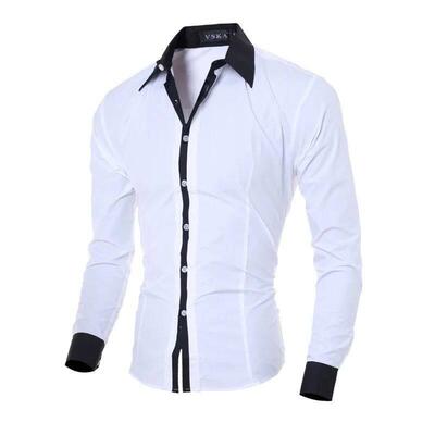 Mens Stripes Shirts Long Sleeved Slim White Social Shirts