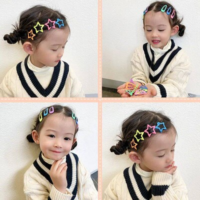 10pcs/set Cute Colorful Star Waterdrop Shape Hair Clips For