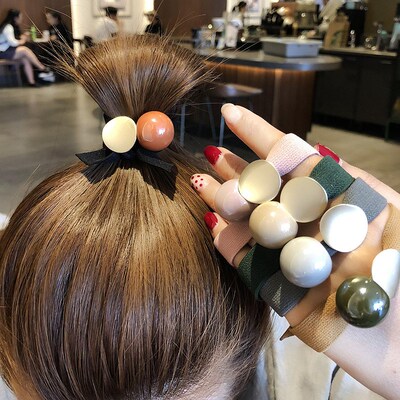 Korea Style Hair Ropes Cute Simple Width Color Metal Ball El