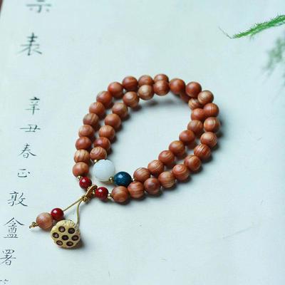 太行崖柏陈化料双圈手链莲蓬配饰文玩佛珠手串木质简约手饰男女款