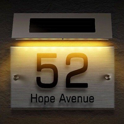 Solar Modern Door Plaque House Number Address Light outside
