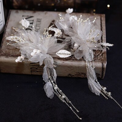 White Gauze Fairy Bride barrettes clips hair wear Fluttering