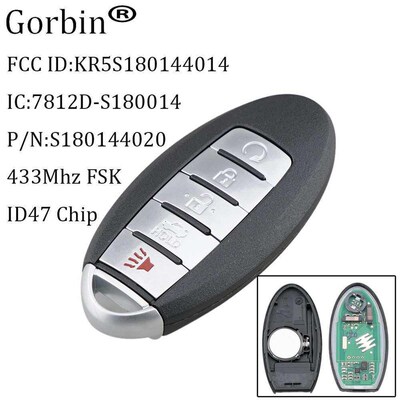5 Button Smart Remote Car Key Fob 433Mhz ID47 Chip For Nissa