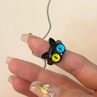 Black Cat Monster Ring for Women Funny Big Eye Cartoon Coupl
