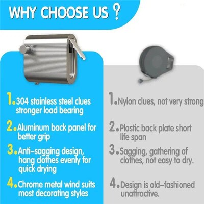 A43T Retractable Clothesline Outdoor Non-Sagging, Retracting