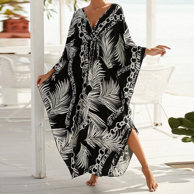 Summer Cotton Print Beach CoverUp 2025 Vacation Relaxation B