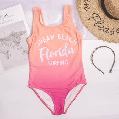 Gradient Print Children Girls Kids One Piece Swimwear Swimsu