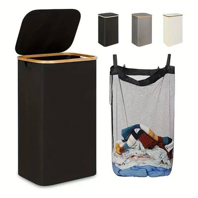 1PC Dirty Clothes Basket With Lid And Inner Bag, 100 Liter L