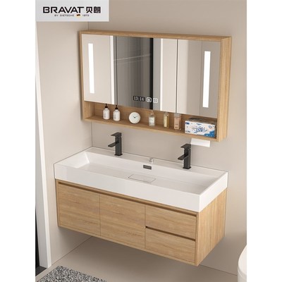 德国贝朗纳米岩石一体盆原木风浴室柜卫生间洗漱台龙头洗手