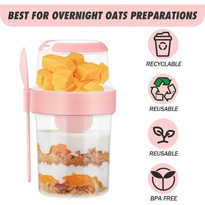 2Pcs Overnight Oats Container, 870ML Yogurt Pots Reusable Sa