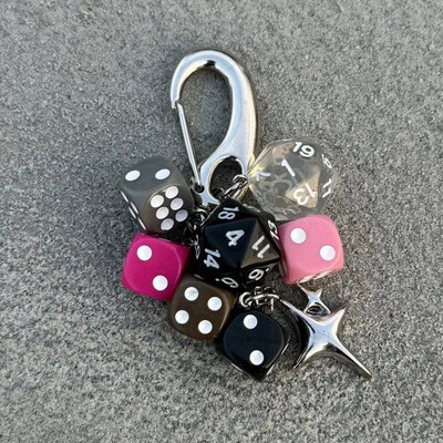 Hiphop Black Dice Billiards Keychain  Pink Lucky Dice Starbu