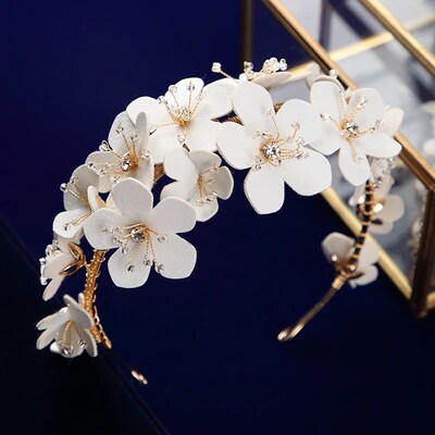 Vintage White Flower Brides Tiara Headpieces Crystal Hairban