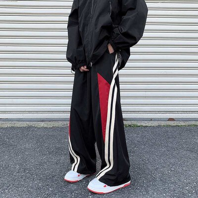 Retro Stripe Sie Sweatpants Mens Spring Hip-hop Loose Wie-l