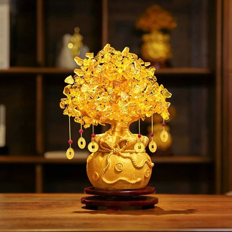 Lucky Tree Wealth Yellow Crystal Natural Money Ornaments Bon
