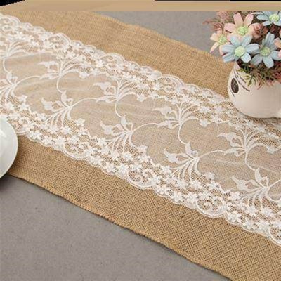 ,Linen table flag lace cloth Christmas黄麻布桌旗蕾丝桌布装饰