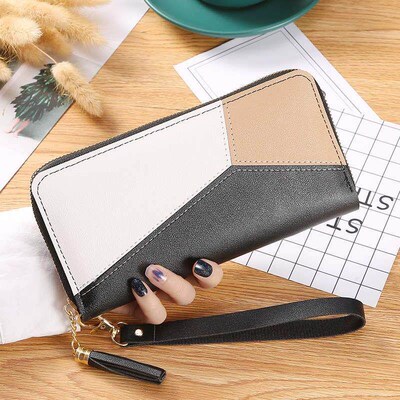 Contrasting Color Stitching Women Wallet Zipper Tassel Long