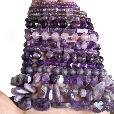Natural Amethysts Purple Crystal Quartz Round Faceted Matte