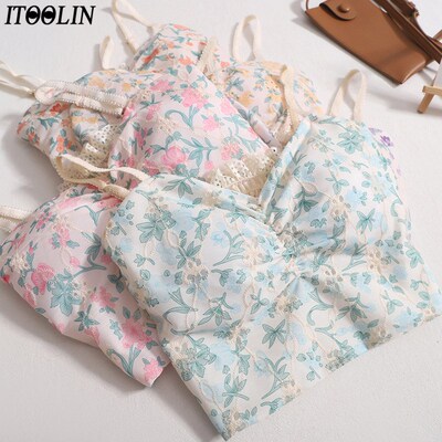 ITOOLIN Women Vintage Sweet Camis With Bra Pad Knitted Backl