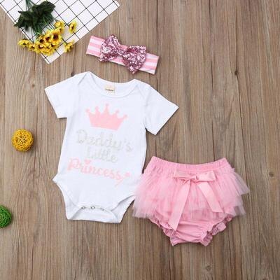 3Pcs Set Newborn Kid Baby Girl Daddys Princess Romper Tutu
