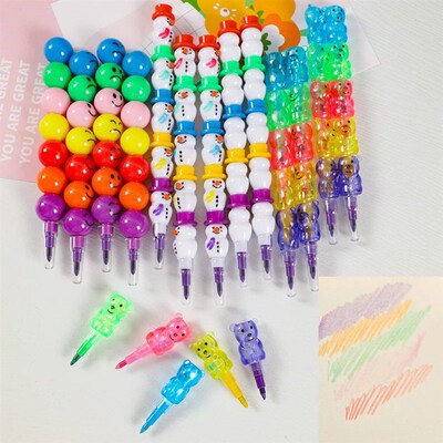 Cute Lollipop Snowman Bear Building Block Crayon Painting Pe