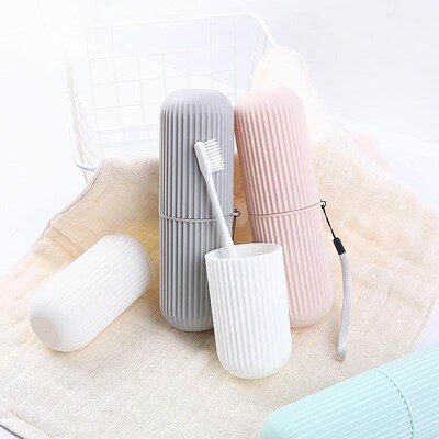 Striped Travel Toothbrush and Rinse Cup, Portable Set Creati