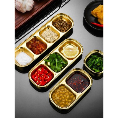 1/4 Pcs Stainless Steel Divided Seasoning Sauce Dip Bowl, 1/