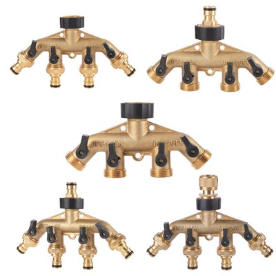 Brass 3/4 Inch Thread 4-Way Garden Tap Water Splitter Water