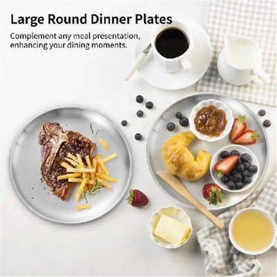 16Pcs/Set Stainless Steel Dinner Plates Reusable Brushed