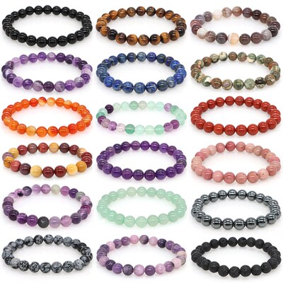 Natural Stone Round Beads Bracelet Amethyst Rose Quartz