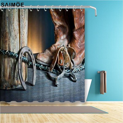 Vintage Cowboy Bathroom Curtain Retro Pasture Waterproof Sh