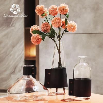 钻石星 pu皮革腰封透明创意玻璃花瓶 北欧现代简约水培插花花器