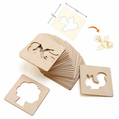 20Pcs Kids Wooden Drawing Stencils Kit Drawing Board Toys Co