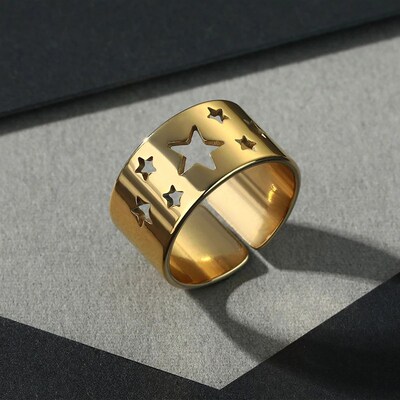 Kinitial April Stainless Steel Star Ring Womens Cutout Ring