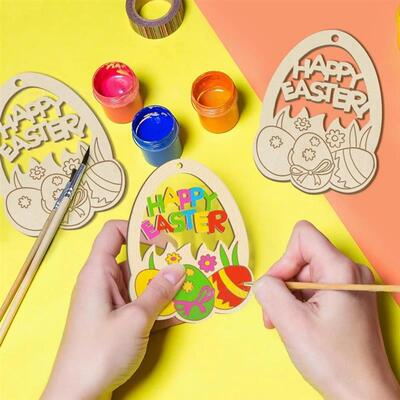 10-50Pcs Fun DIY Graffiti Painting Hollow Wood Chip Eggs for