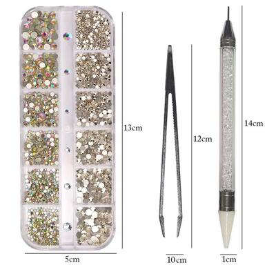 12 Grids Multi Sizes Nail Rhinestones Set Crystal AB Clear G