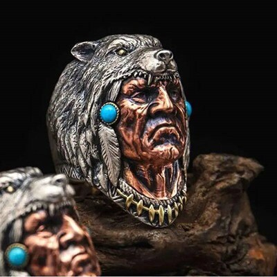 Personality Creative Celtic Tribe Chief Wolf Head Totem Vint