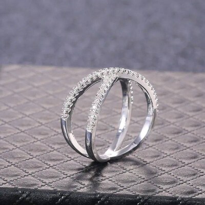 Huitan Luxury Cross X Shape Women Engagement Ring Full Paved