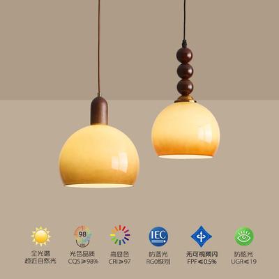 法式中古风餐厅卧室床头焦糖色玻璃吊灯创意简约玄关过道实木灯具