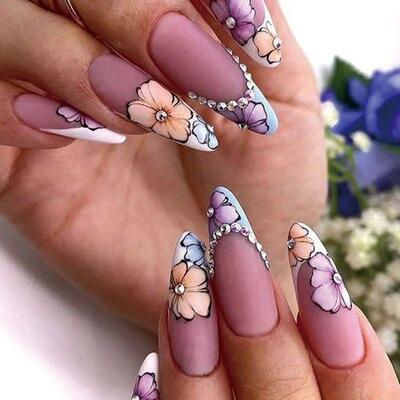 24Pcs+Long+Stiletto+Press+on+Nails+Box+Acrylic+False+Nails+w
