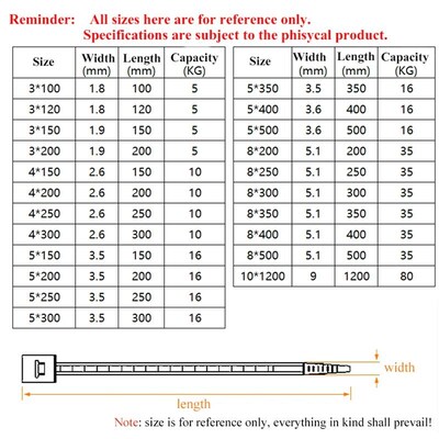 Self-locking plastic nylon tie 100PCS/bag  black Zip wraps s