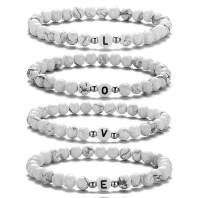 6MM white turquoise beaded letter brlet mens couple hand or