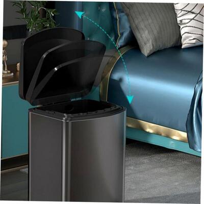 Rectangle Metal Lidded Step Trash Can, Compact Garbage Bin.