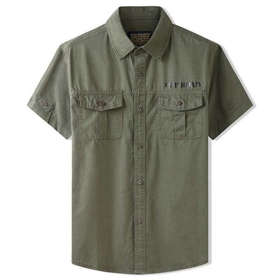 Summer large fat guy loose multi-pocket half-sleeve shirt th