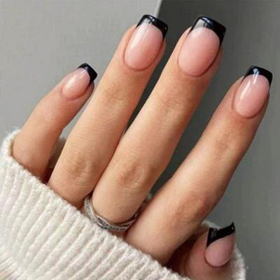24Pcs Colorful French Square Head False Nails Short Detachab