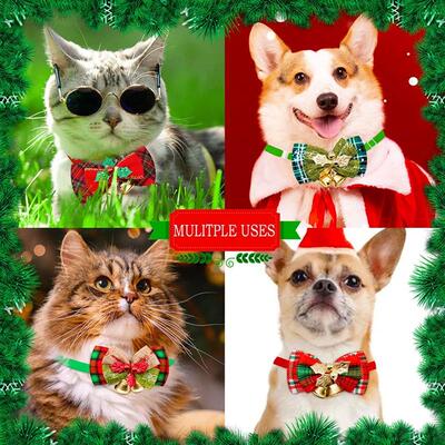 5PCS Pet Collars With Bell Christmas Adjustable Dog Bowties