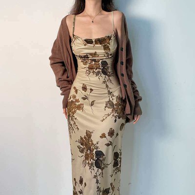 Frenh-y Egant Sexy Soialite-y ry Rose Slip Skirt ollar Pate