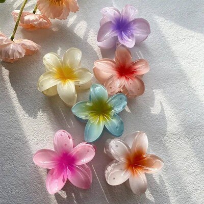 Muweordy Colored Frangipani Plastic Hair Claw Plumeria Flowe