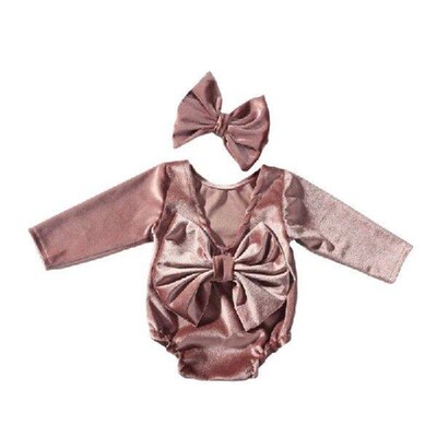 Newborn Velvet Romper Newborn Photo Props Girl Headband Set