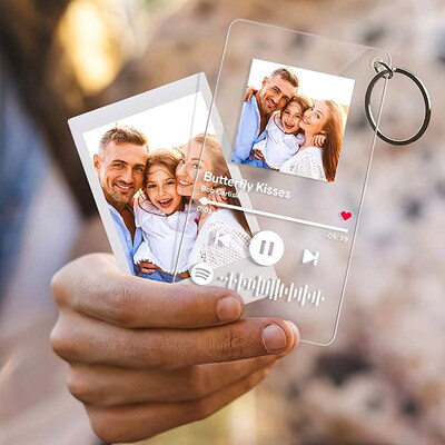 Custom Music Code Album Cover Couple Photo Keychain Acrylic